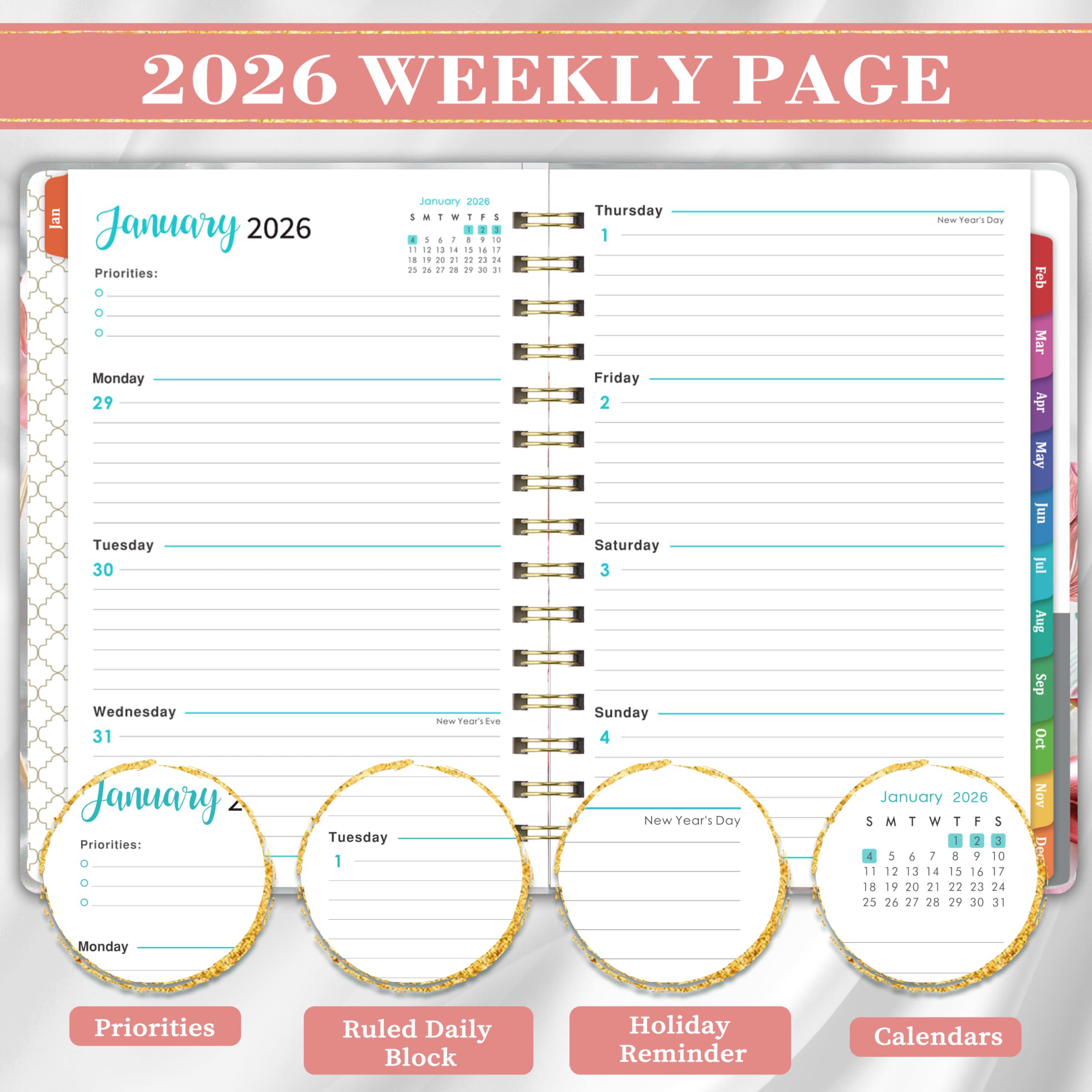 2026 Planner With Tabs, Pink Flower Design 6.3" X 8.4" - Etsy