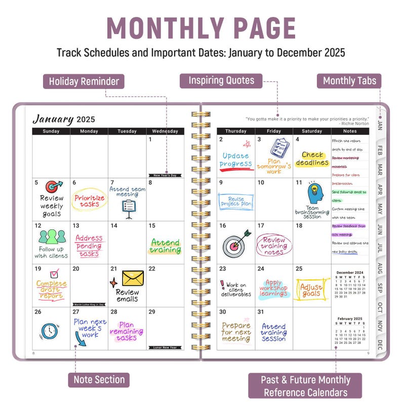 2025 Planner, Weekly and Monthly Calendar Planner Book, (6.3" X 8.5") , Spiral Bound - Etsy