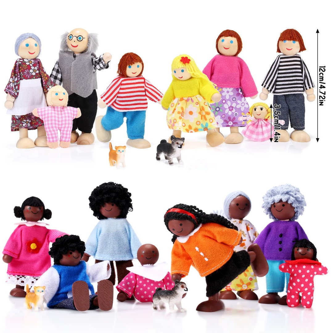 20 Pcs Wooden Dollhouse Family Set of 16 Mini People Figures and 4 Pets ...