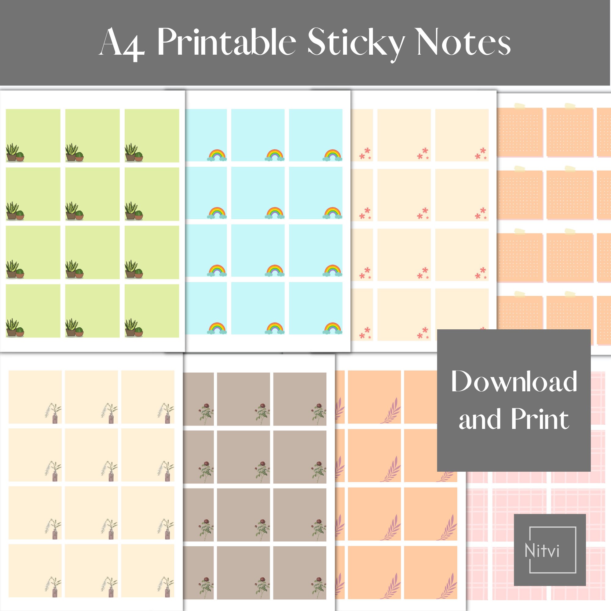 Printable Sticky Notes Printable Planner Cards Printable Planner ...