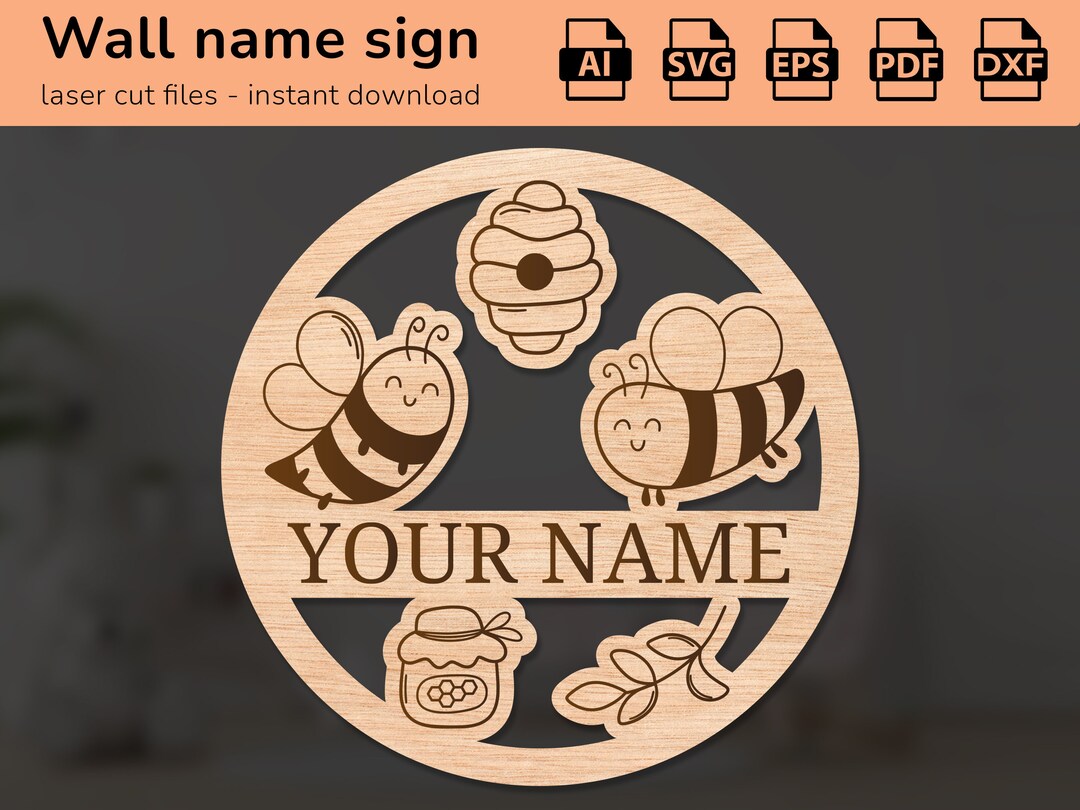 Bees Bee Name Sign | Interior Decor | Laser Cut Design | for Kids | Ai ...