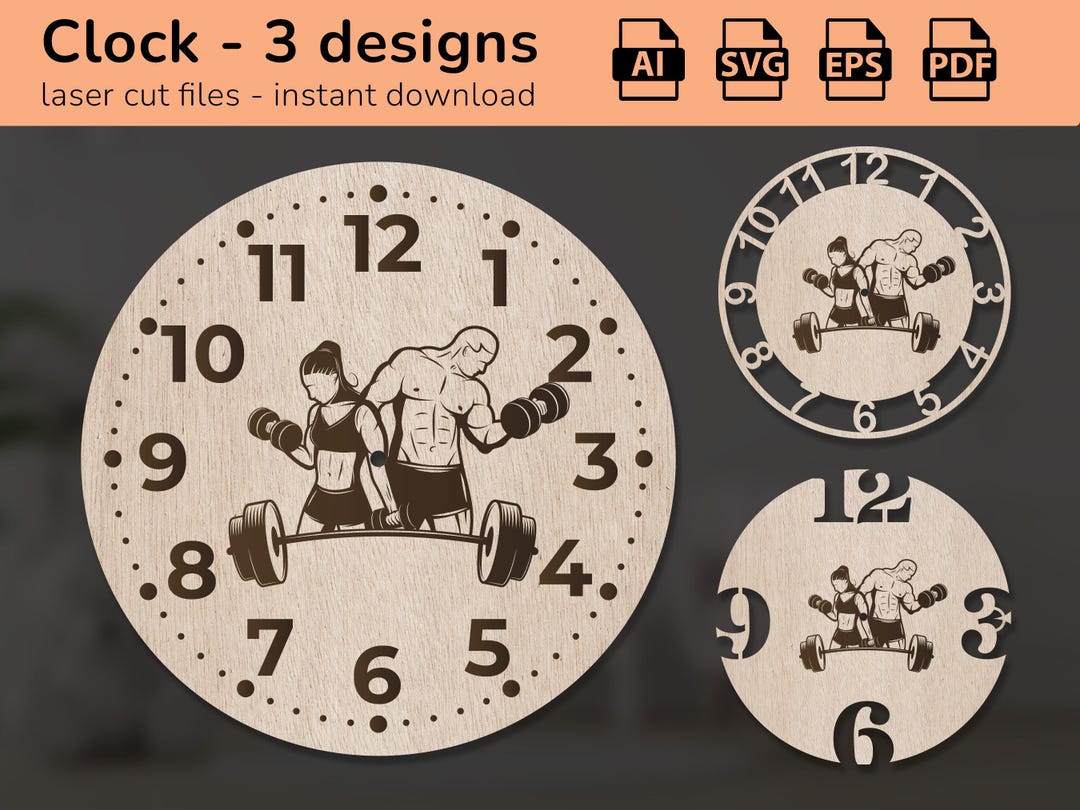 Gym Fitness Training Clock Wall Sign | Interior Decor | Laser Cut ...