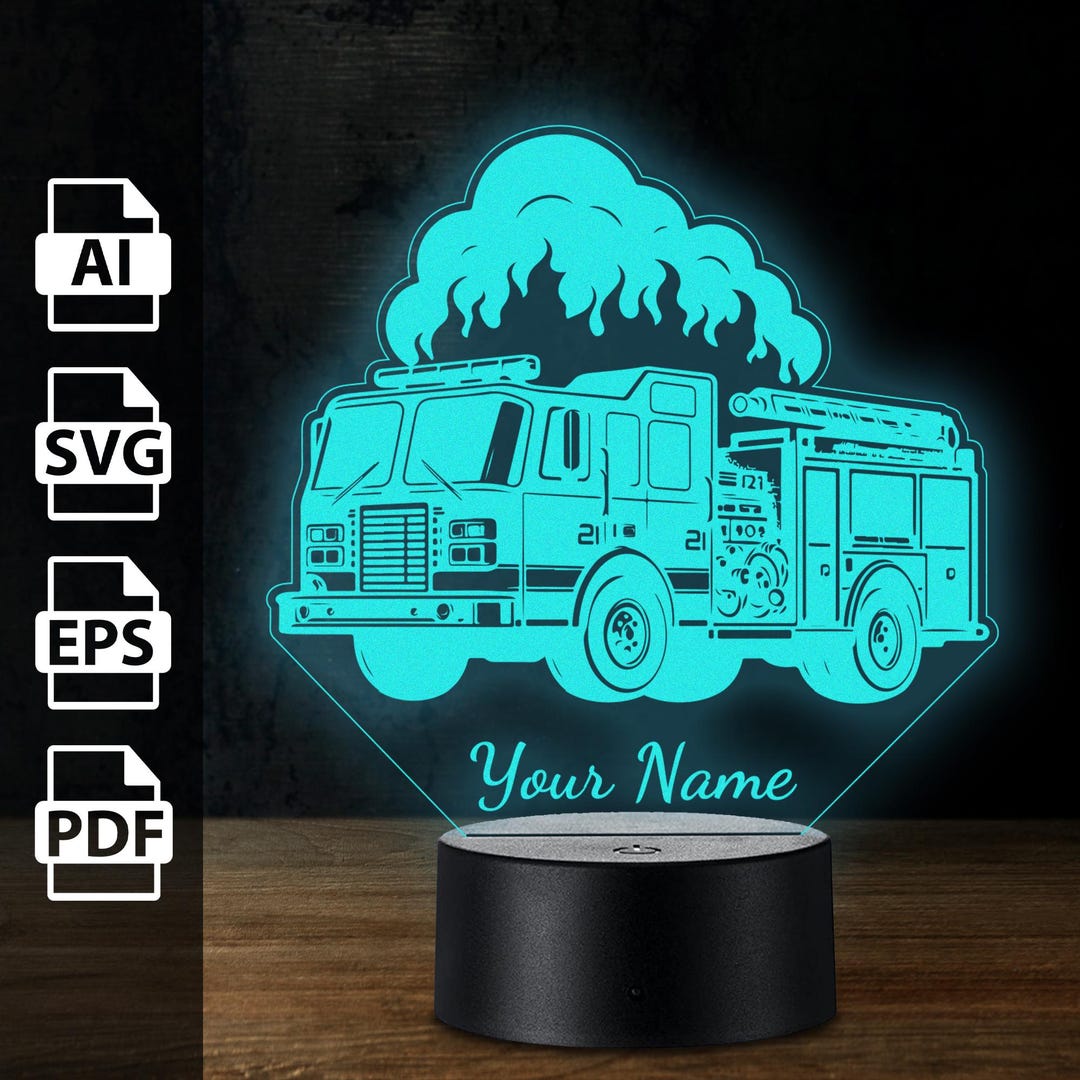 Fire Truck Firefighter Personalized 3D Lamp Acrylic Led Light | Laser ...