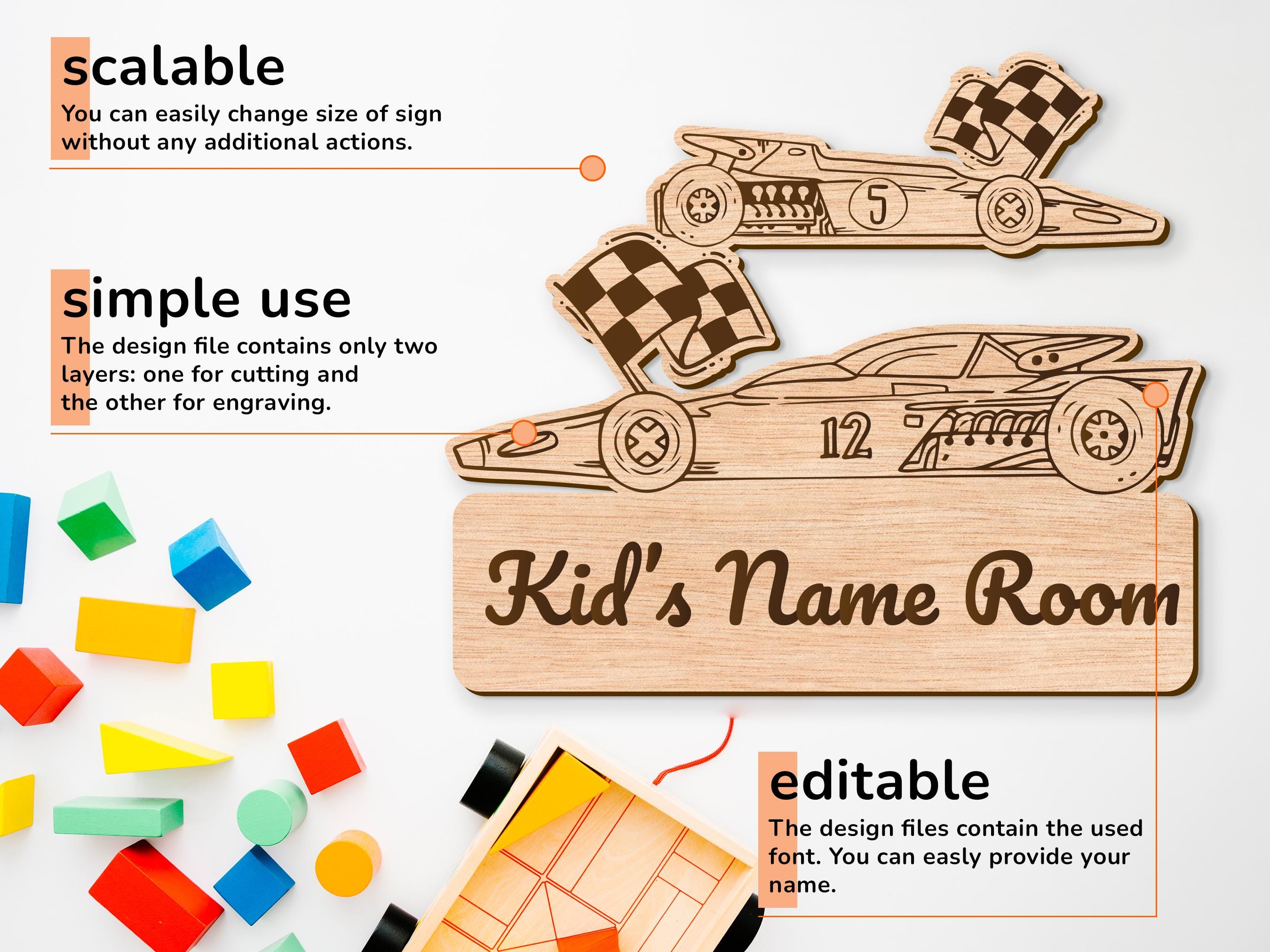 Fromula Race Car Name Sign Interior Decor Laser Cut Design for Kids Ai ...