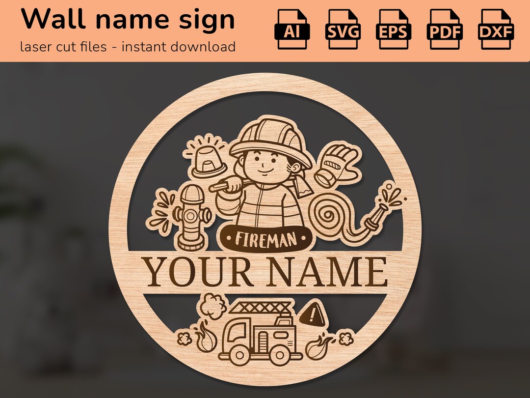 Firefighter Fireman Name Sign Fire Truck Interior Decor Laser Cut ...