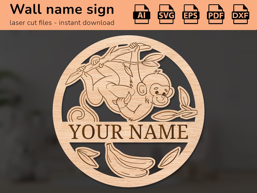 Cute Monkey Animal Name Sign | Interior Decor | Laser Cut Design | for ...