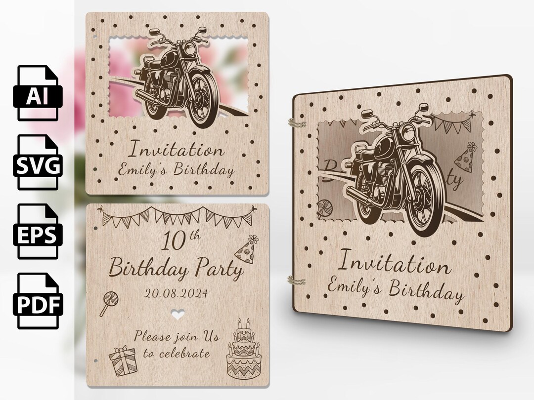 Motorcycle Motorbike Chopper Invitation Lasercut File for Birthday ...
