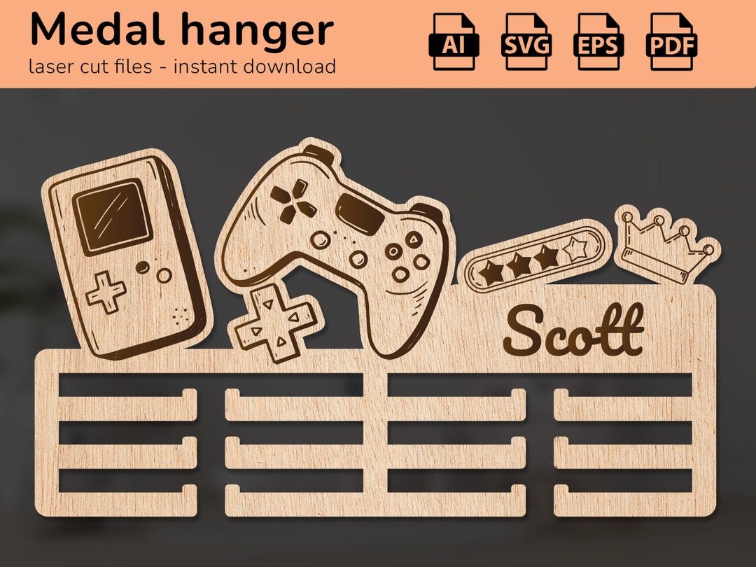 Gaming Gamer Gamepad Games Medal Holder Hanger Wall Award Name Sign ...