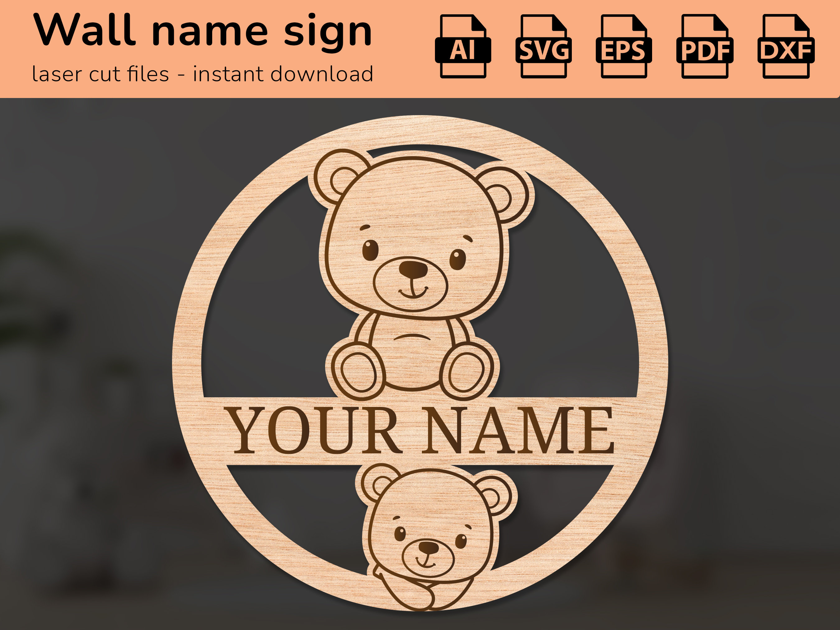 Cute Teddy Bear Name Sign Interior Decor Laser Cut Design - Etsy