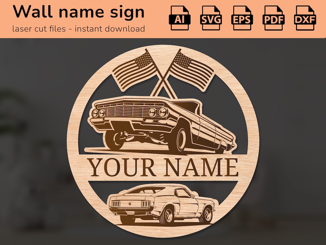 American Cars Name Sign Vehicles Road Route | Interior Decor | Laser ...