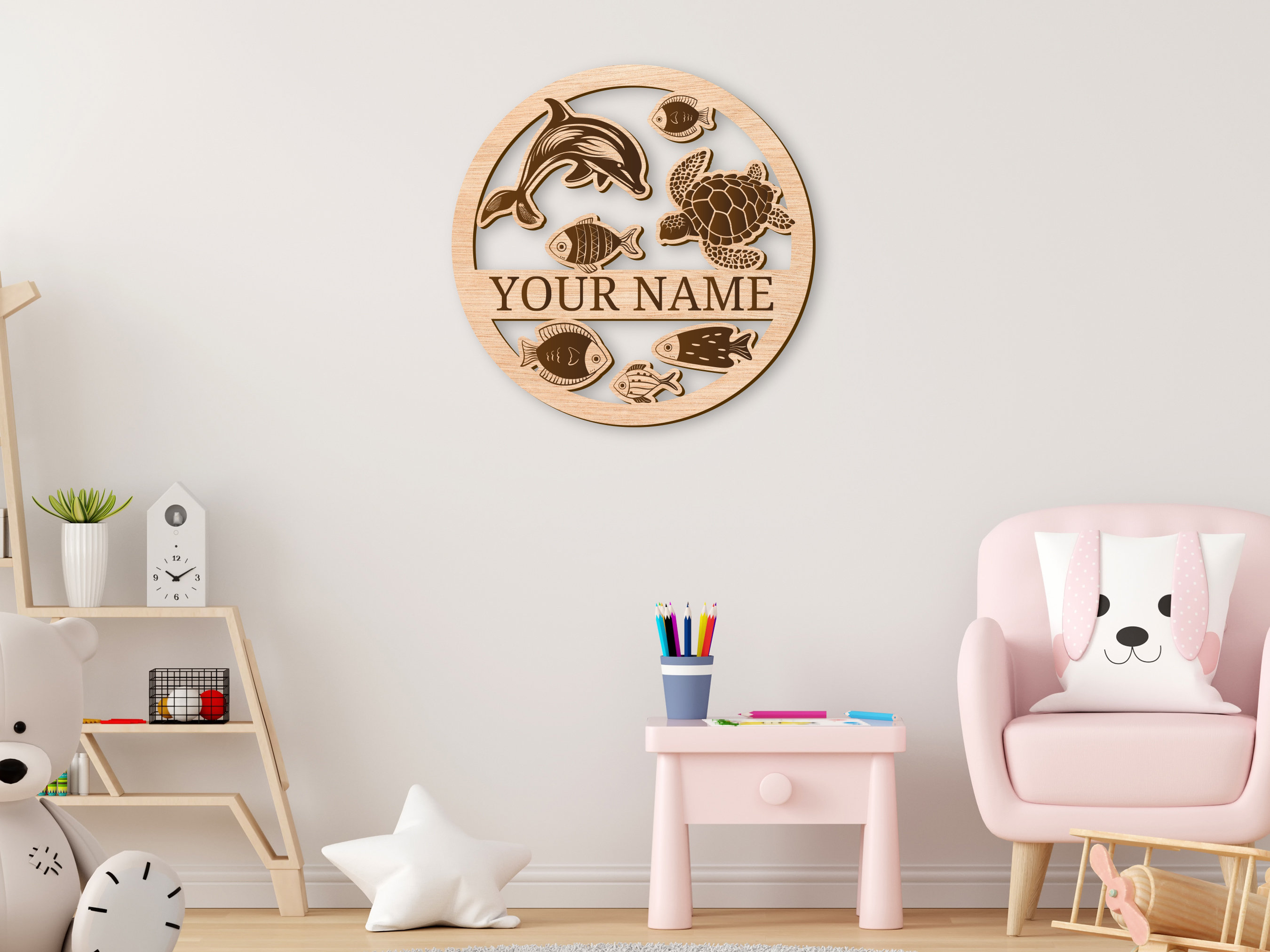 Sea Life Fishes Nursery Wall Name Sign Interior Decor Laser Cut Design ...