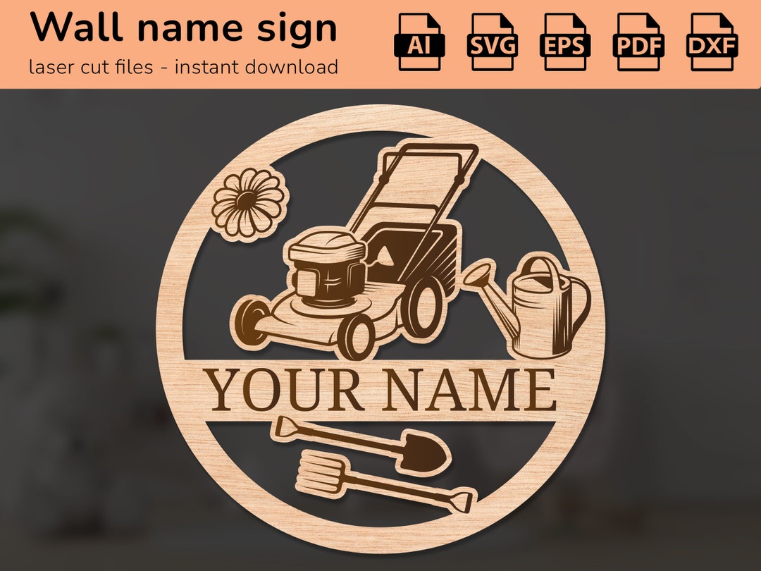 Gardening Grass Lawnmower Wall Name Sign | Interior Decor | Laser Cut ...