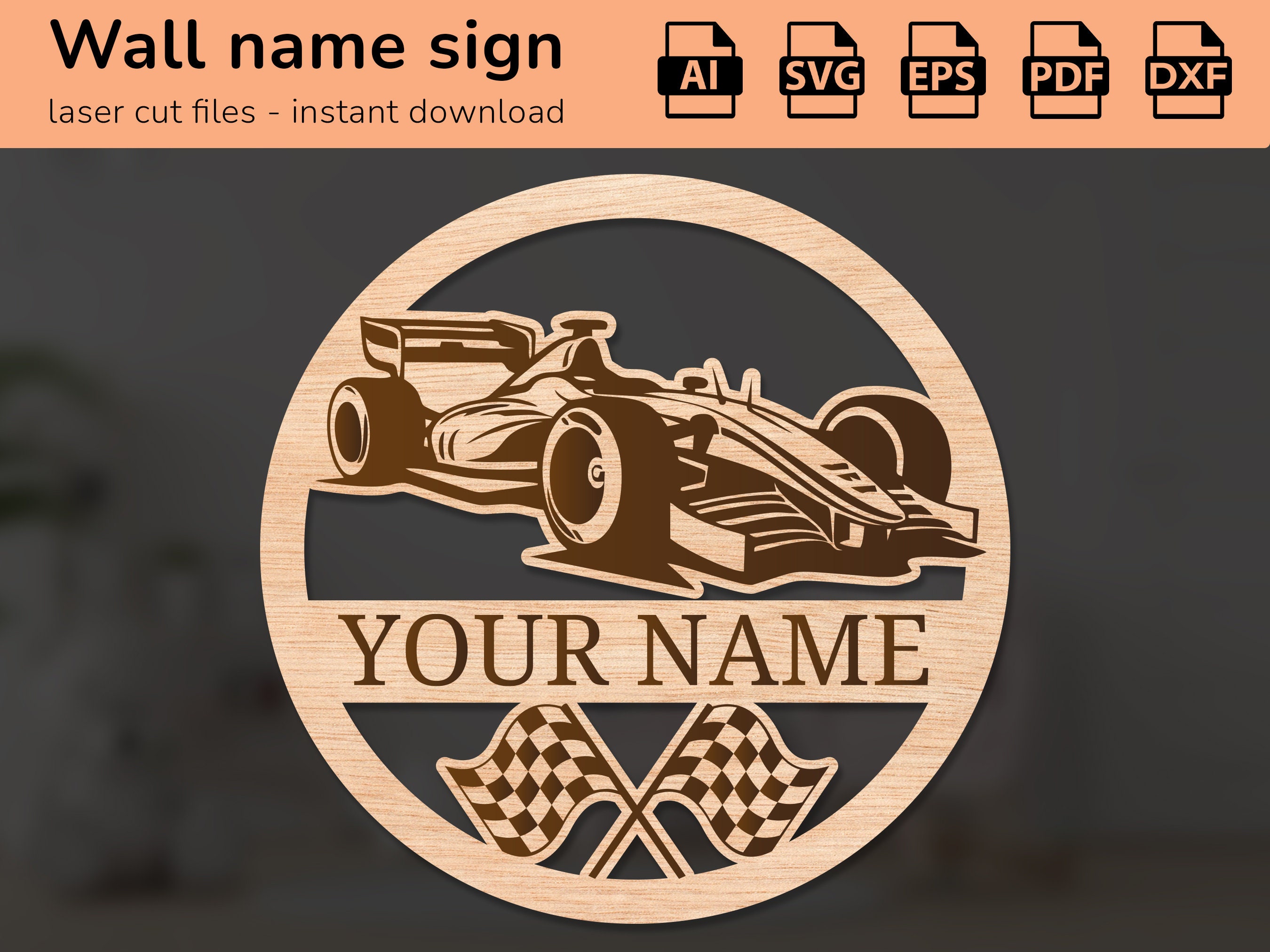 Formula Race Car Name Sign Vehicles Road Route Interior Decor Laser Cut ...