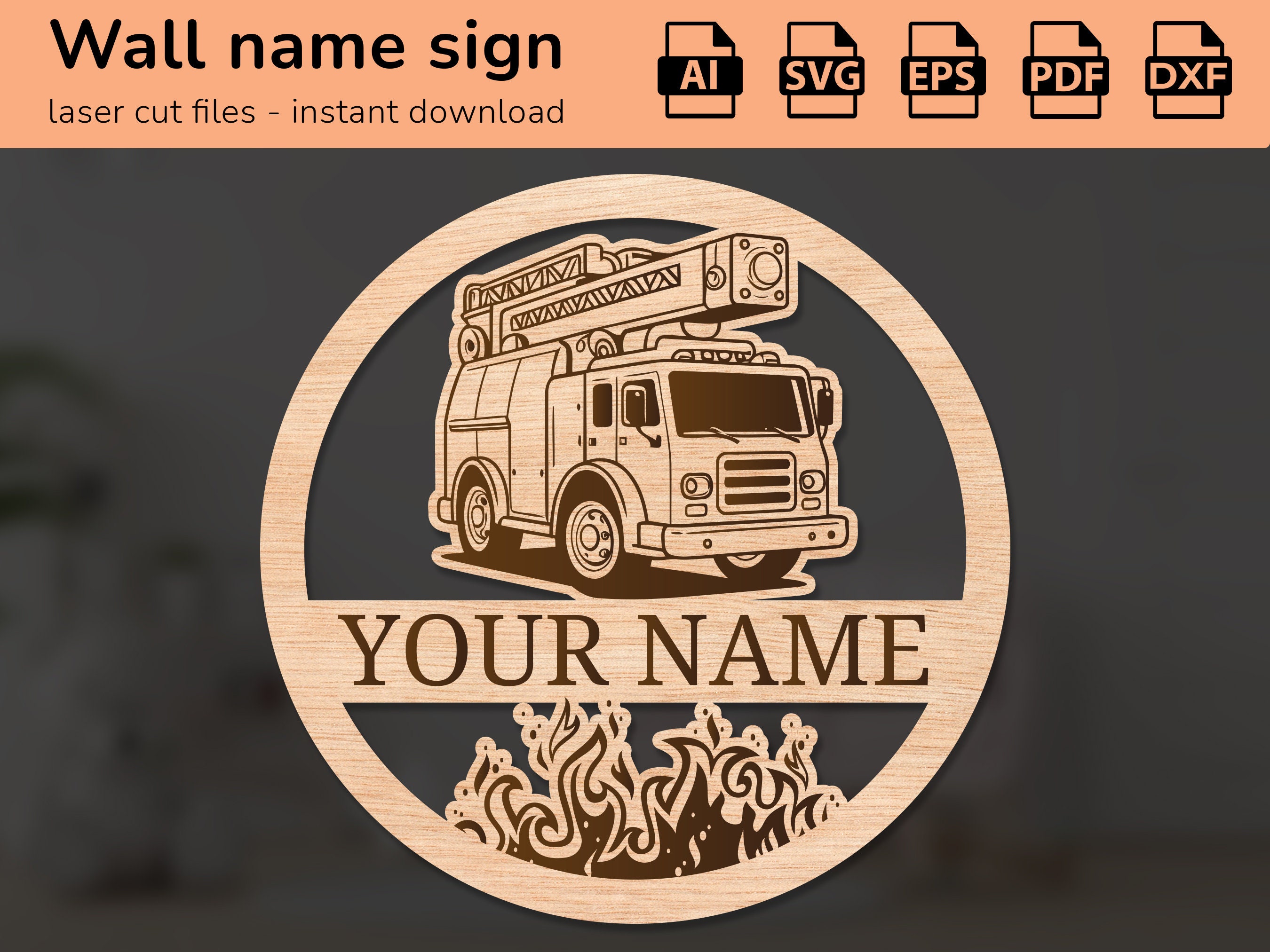 Firefighter Fireman Name Sign Fire Truck Interior Decor Laser Cut ...
