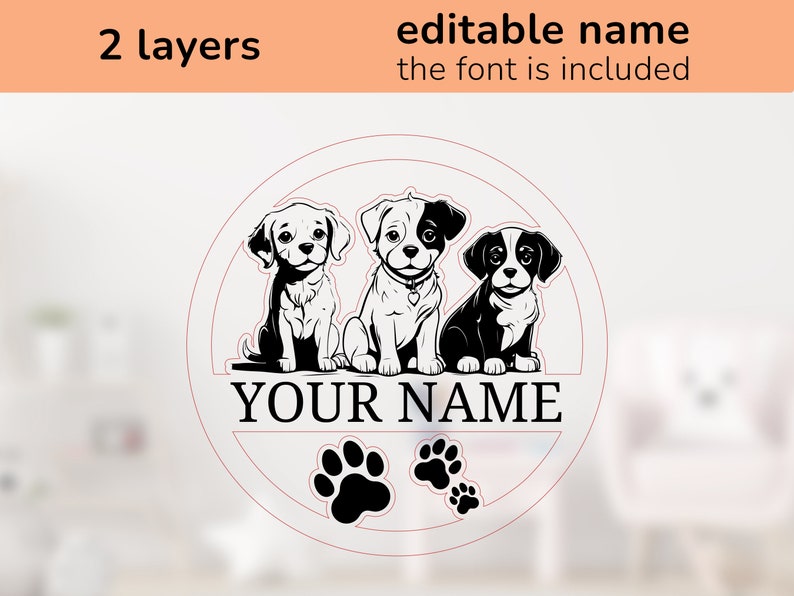 Cute Dogs Name Sign | Interior Decor | Laser Cut Design | for Kids | Ai ...