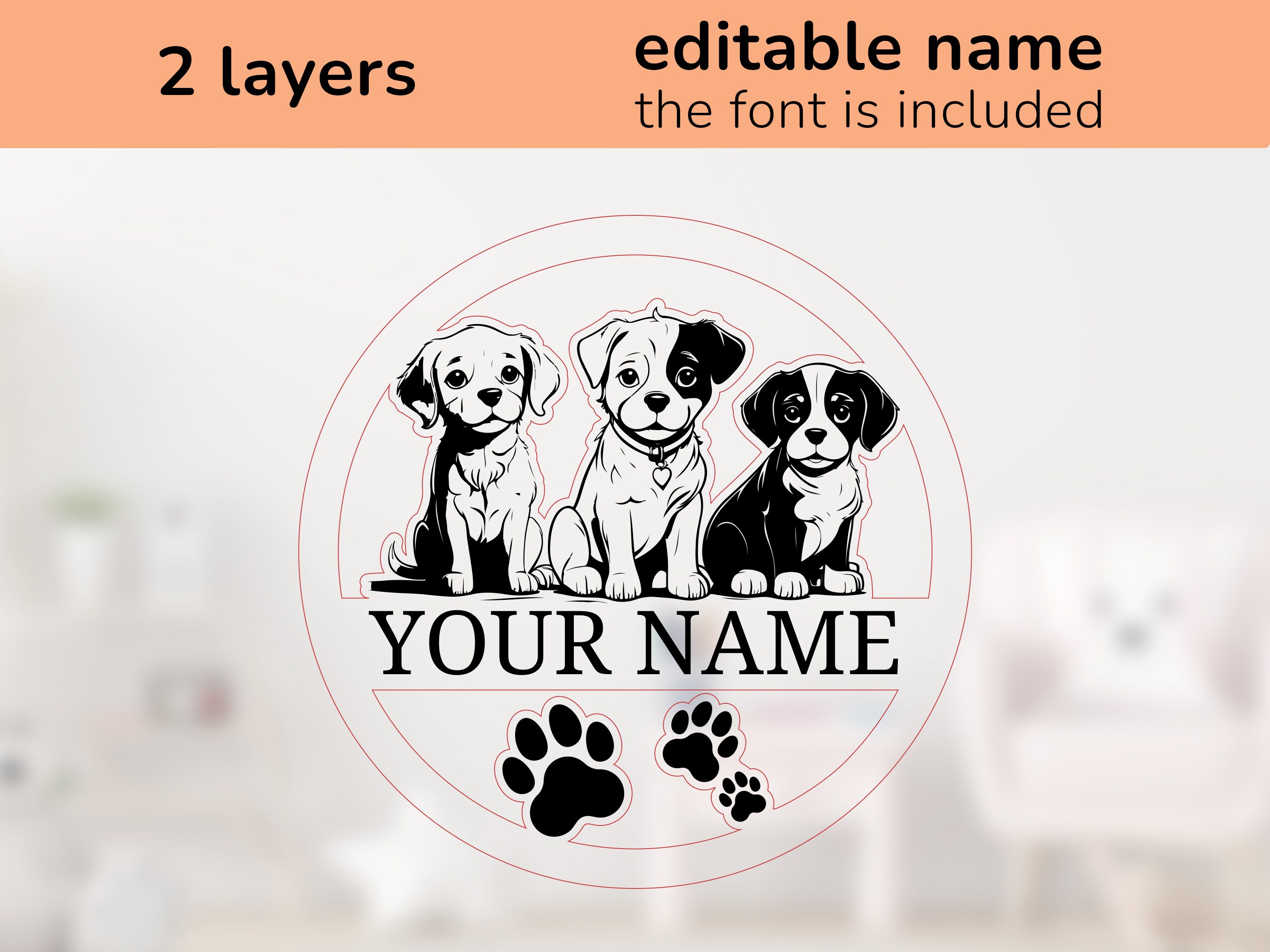 Cute Dogs Name Sign Interior Decor Laser Cut Design for Kids Ai, EPS ...