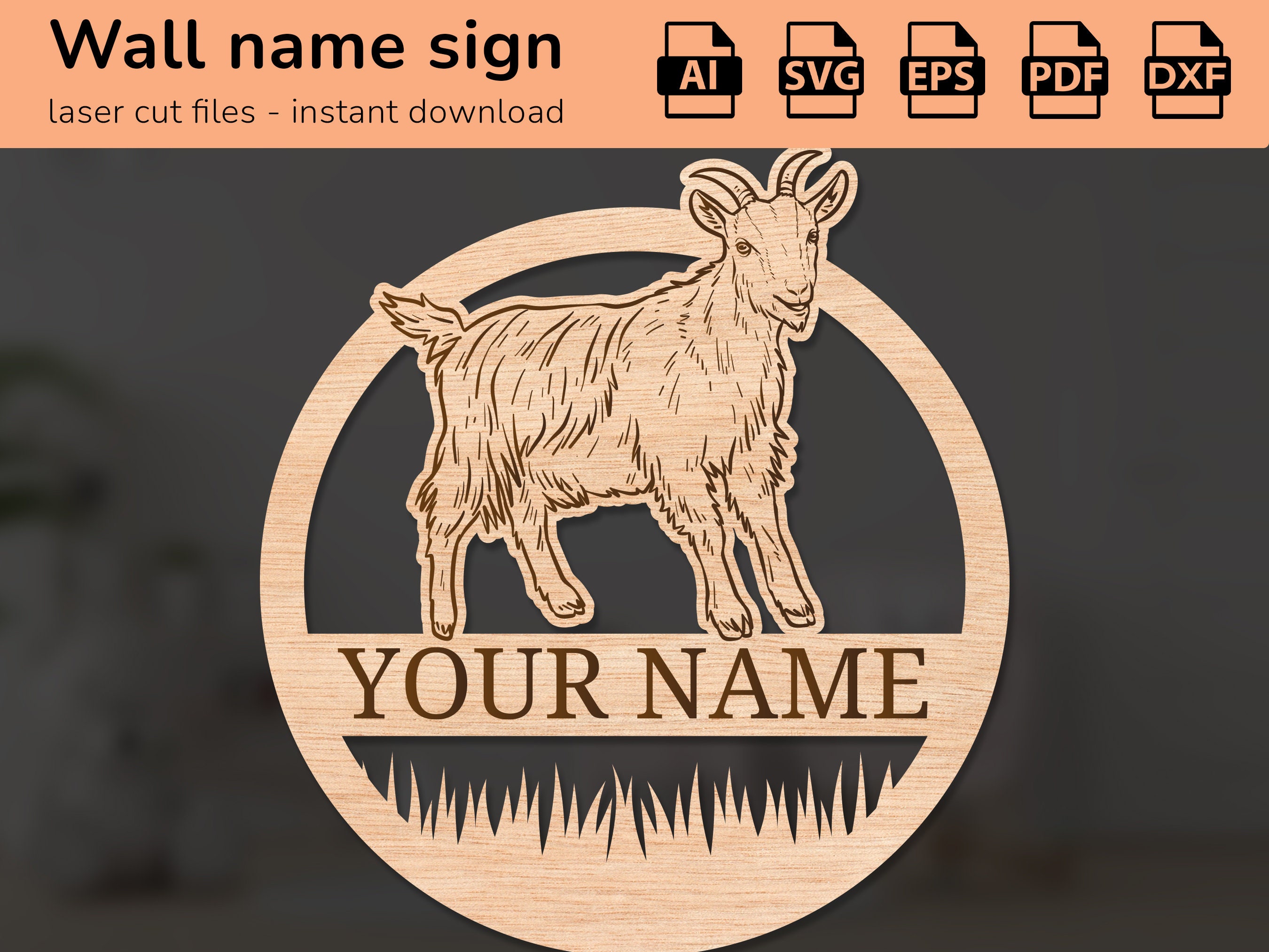 Goat and Grass Name Sign | Interior Decor | Laser Cut Design | for Kids ...