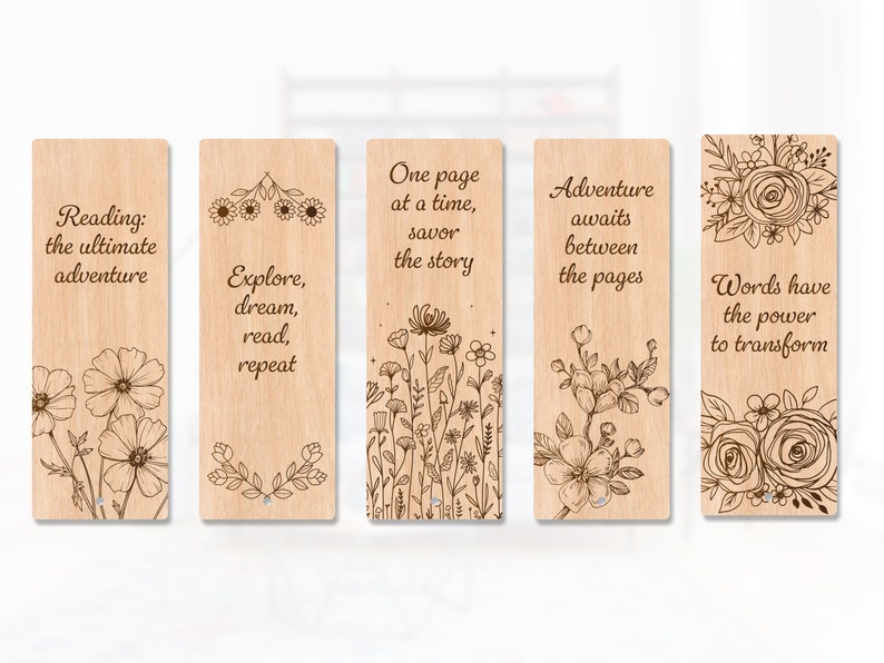 Floral Bookmark Bundle Set of 10 Svg Wooden Template Engraved Laser Cut ...