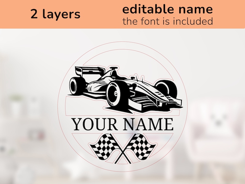 Formula Race Car Name Sign Vehicles Road Route Interior Decor Laser Cut ...