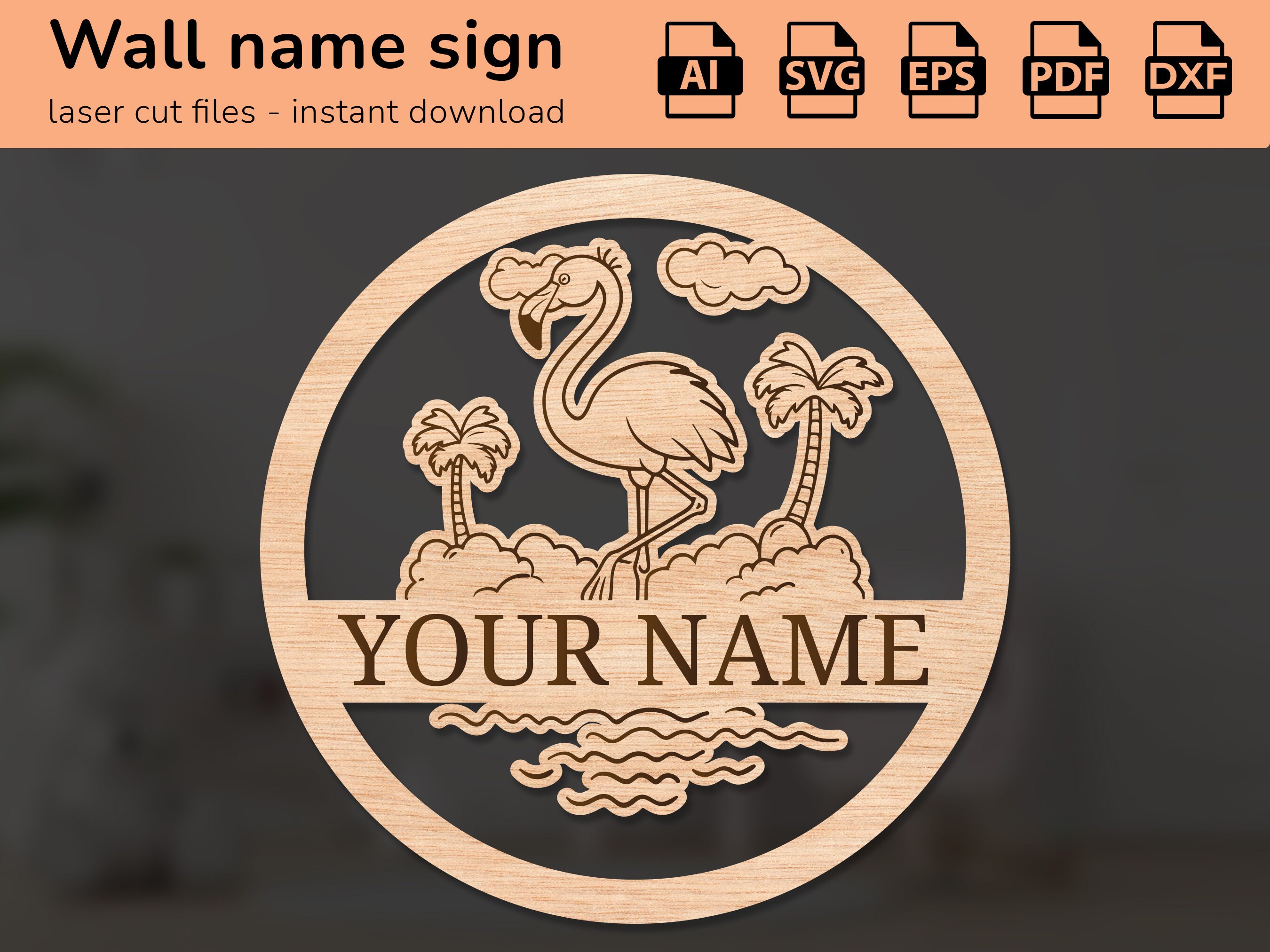 Flamingo Name Sign | Interior Decor | Laser Cut Design | for Kids | Ai ...