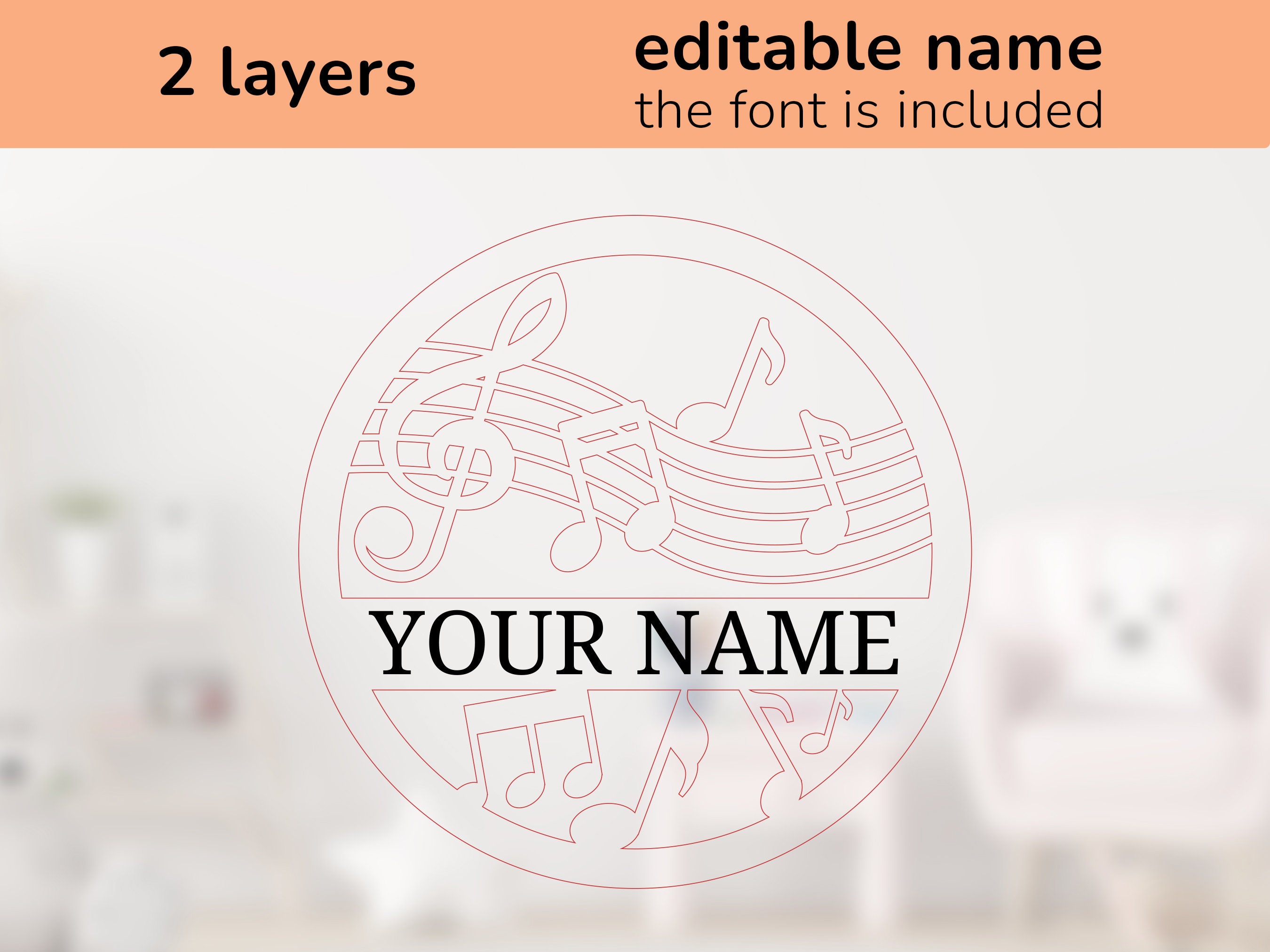Music Musical Notes Nursery Wall Name Sign | Interior Decor | Laser Cut ...