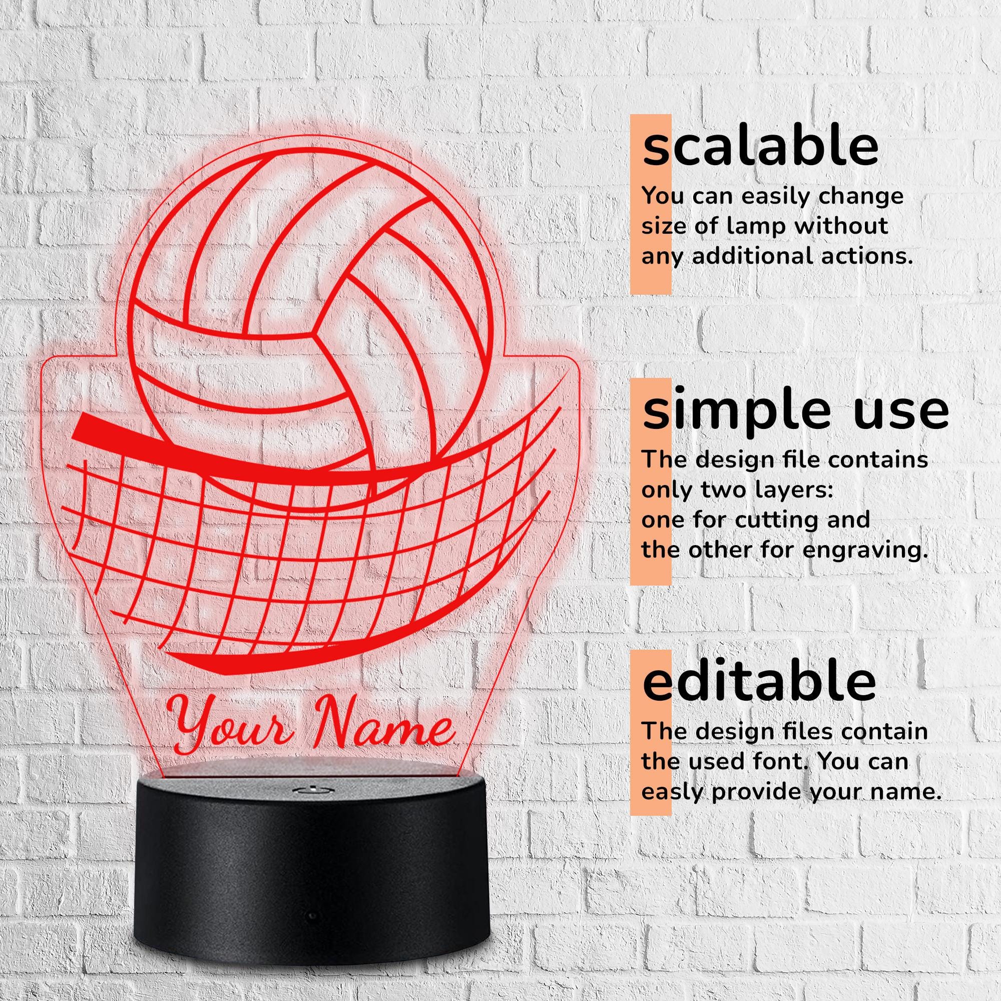 Volleyball Ball Sport Personalized 3D Lamp Acrylic Led Light | Laser ...