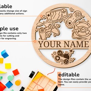Gamepads Video Game Gaming Gamer Name Sign | Interior Decor | Laser Cut ...