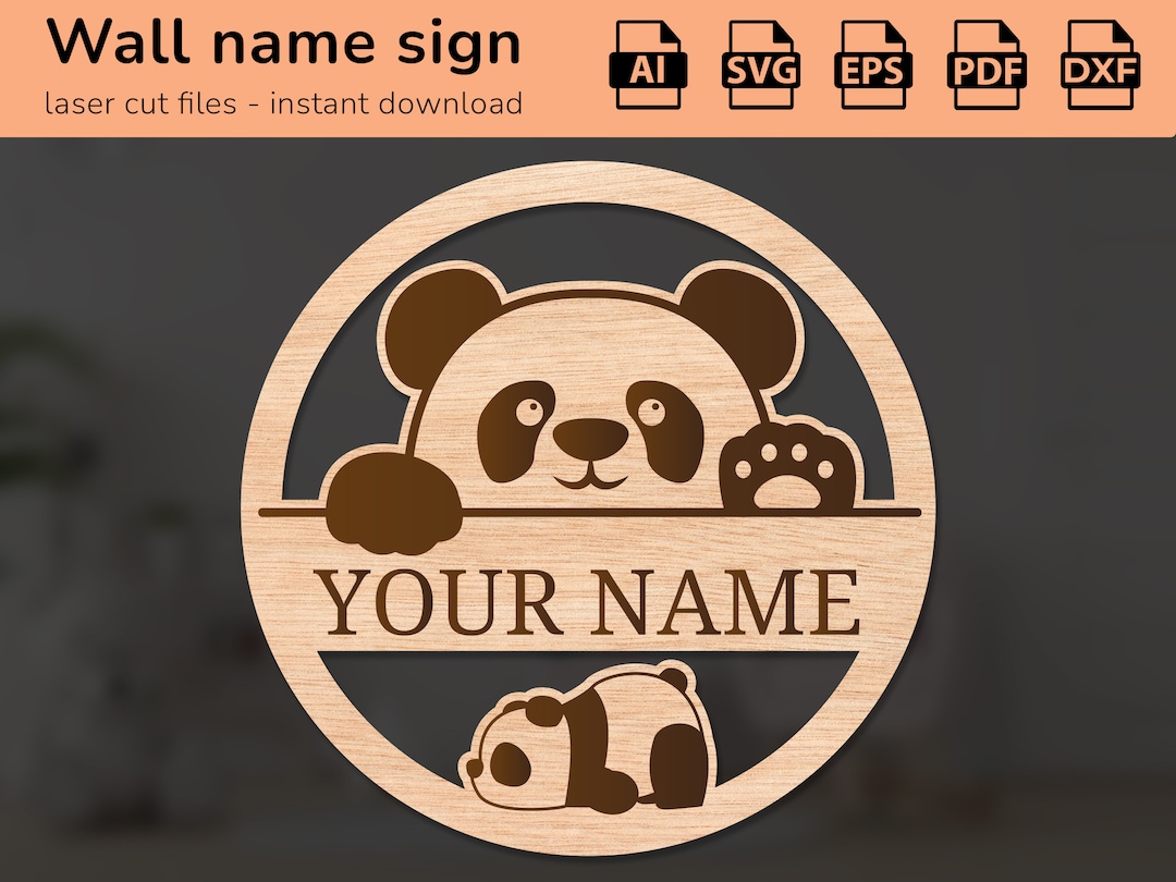 Cute Panda Bear Name Sign | Interior Decor | Laser Cut Design | for ...