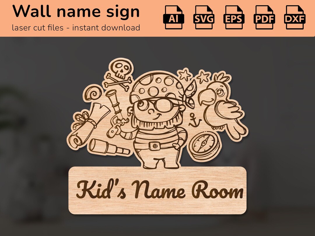 Pirate Name Sign | Interior Decor | Laser Cut Design | for Kids | Ai ...