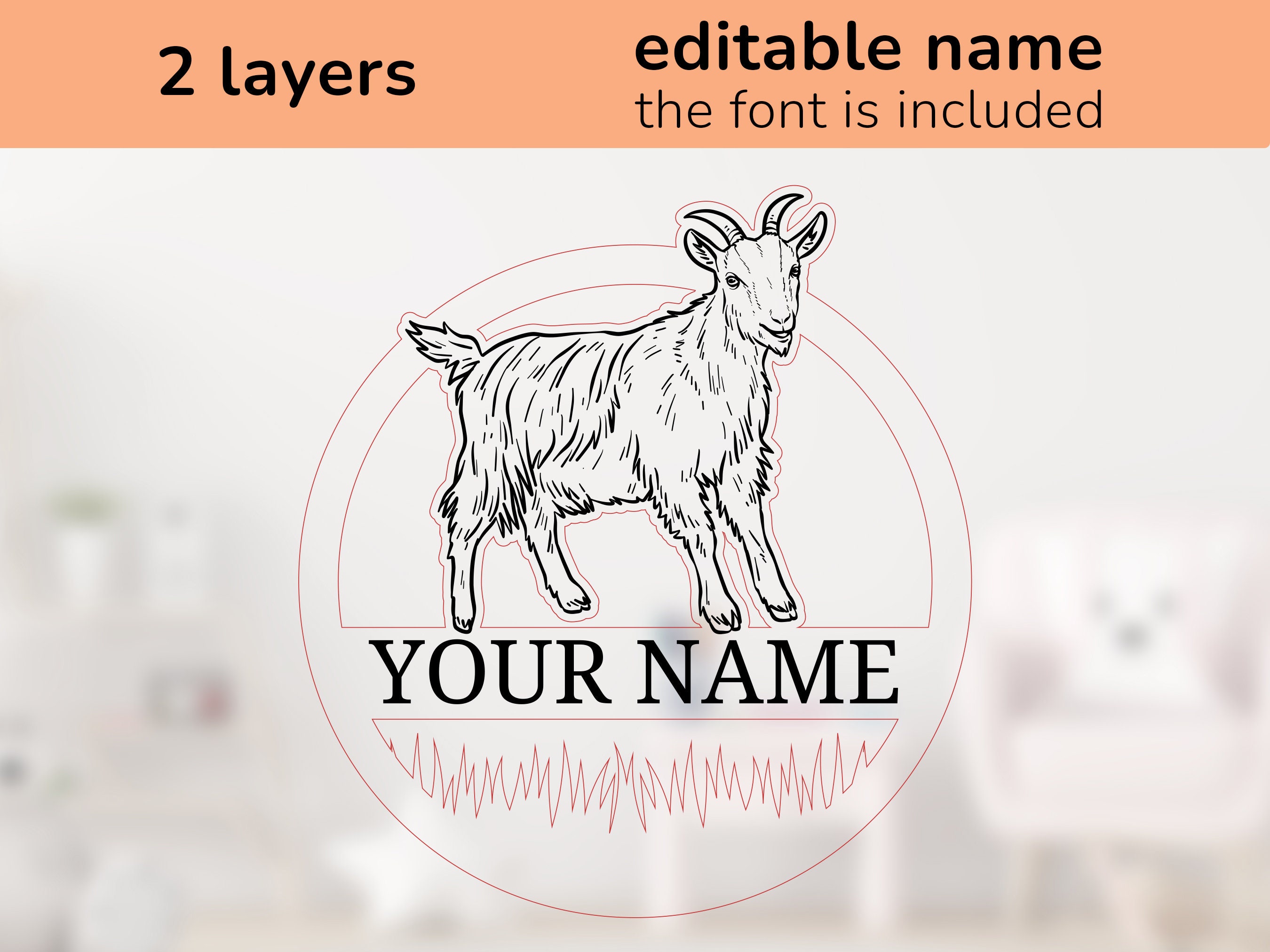 Goat and Grass Name Sign | Interior Decor | Laser Cut Design | for Kids ...