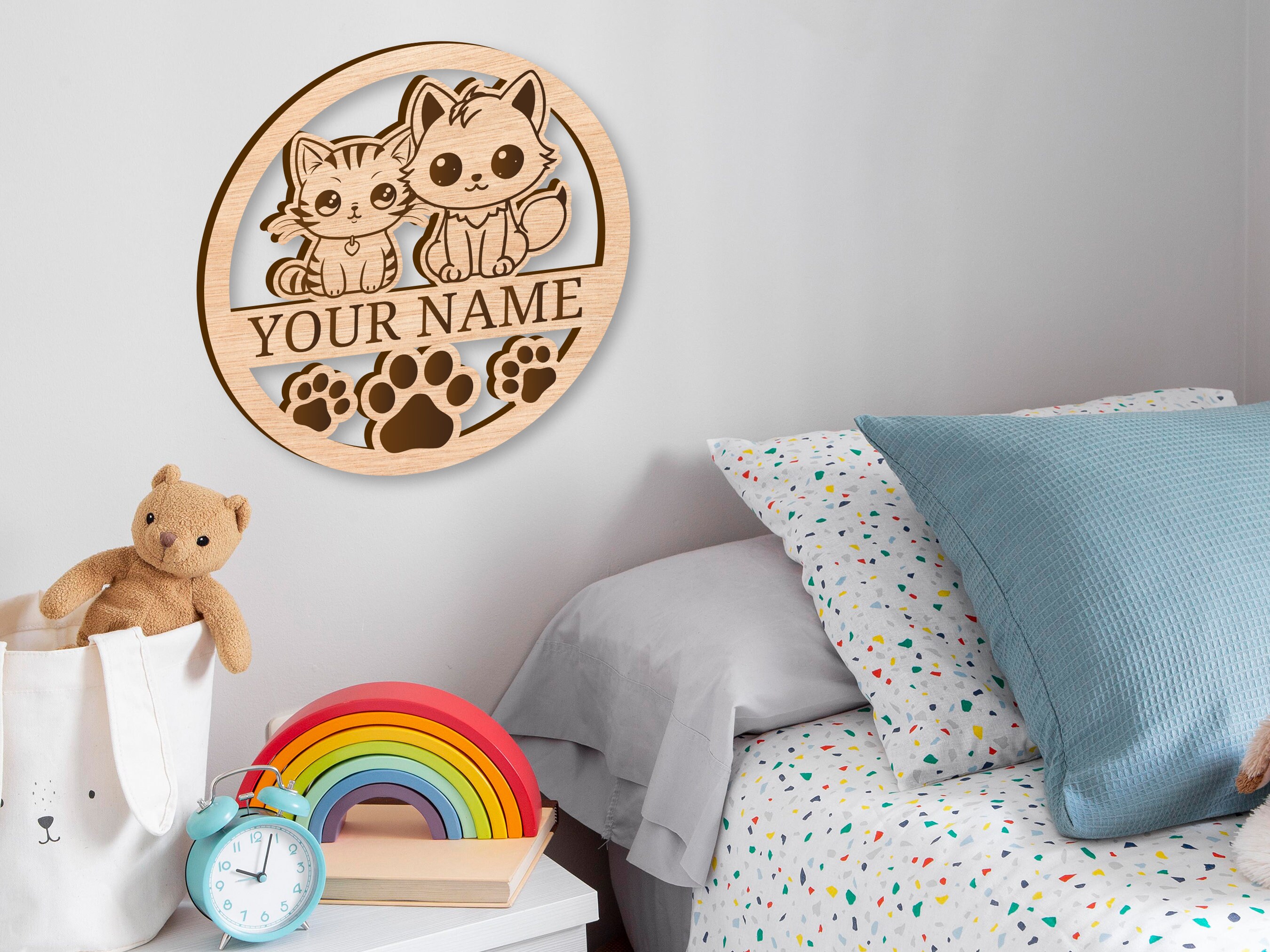 Cute Cats Name Sign | Interior Decor | Laser Cut Design | for Kids | Ai ...