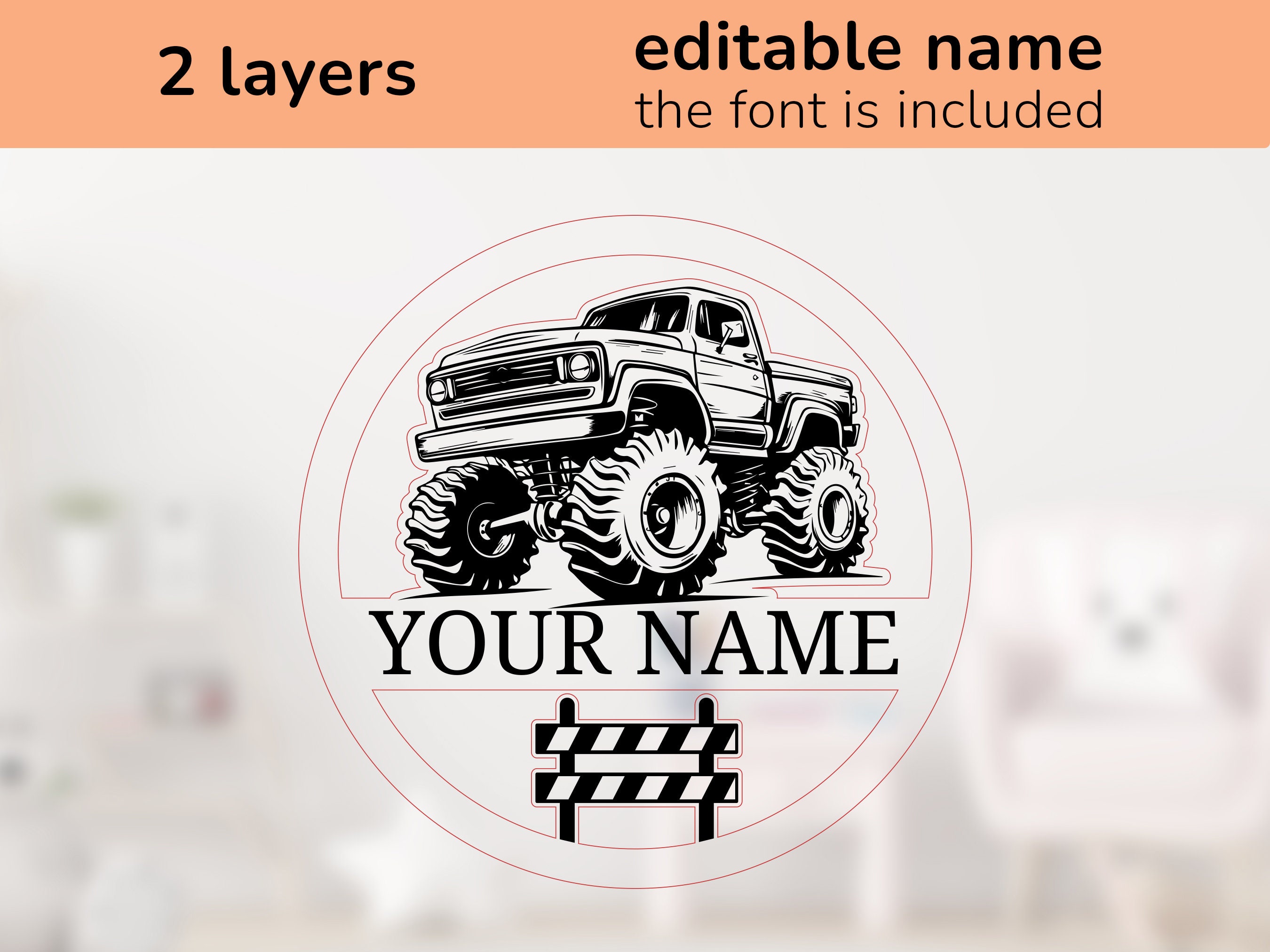 Monster Truck Name Sign Vehicle Road Interior Decor Laser - Etsy