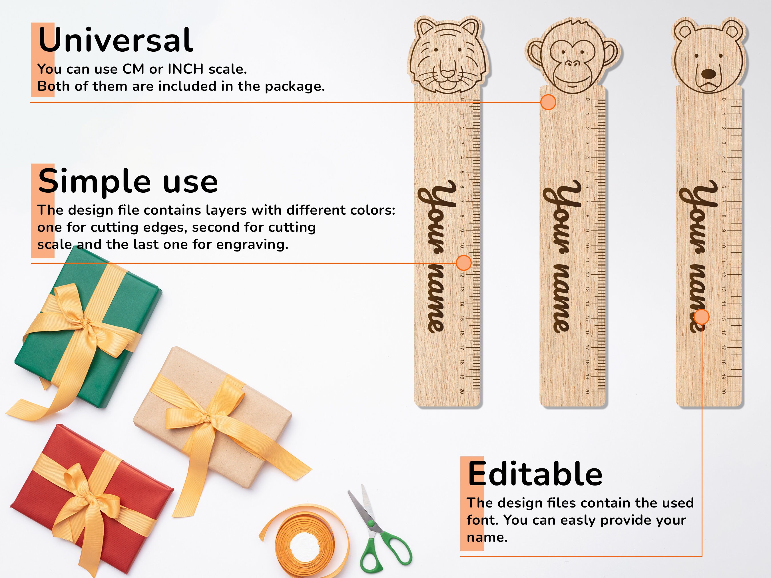 Animal Head Rulers for Kids School Teacher Svg Pdf Ai Eps File Engraved ...