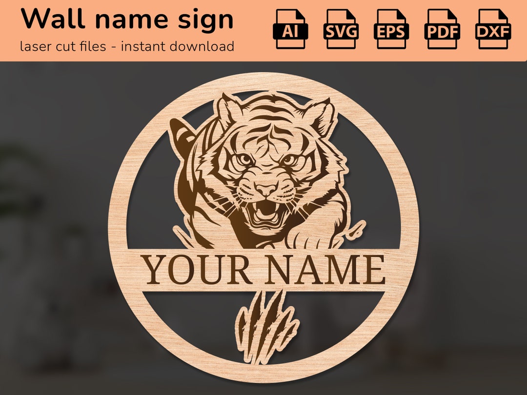 Tiger Name Sign | Interior Decor | Laser Cut Design | for Kids | Ai ...