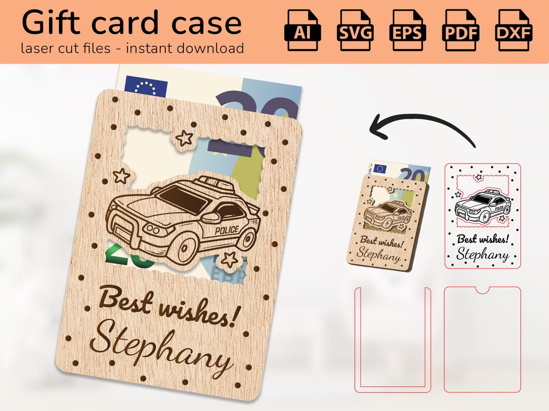 Personalized Police Car Case Gift Card Holder Money | Name Sign | Laser ...