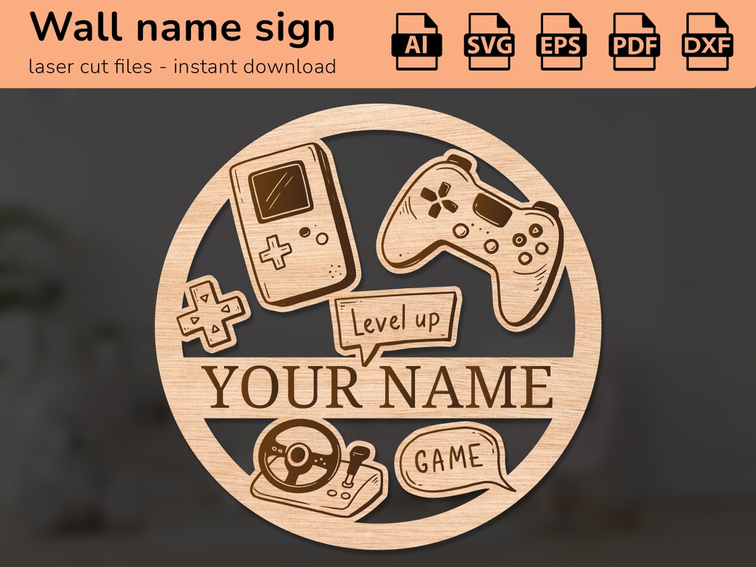 Video Game Gaming Gamer Name Sign | Interior Decor | Laser Cut Design ...