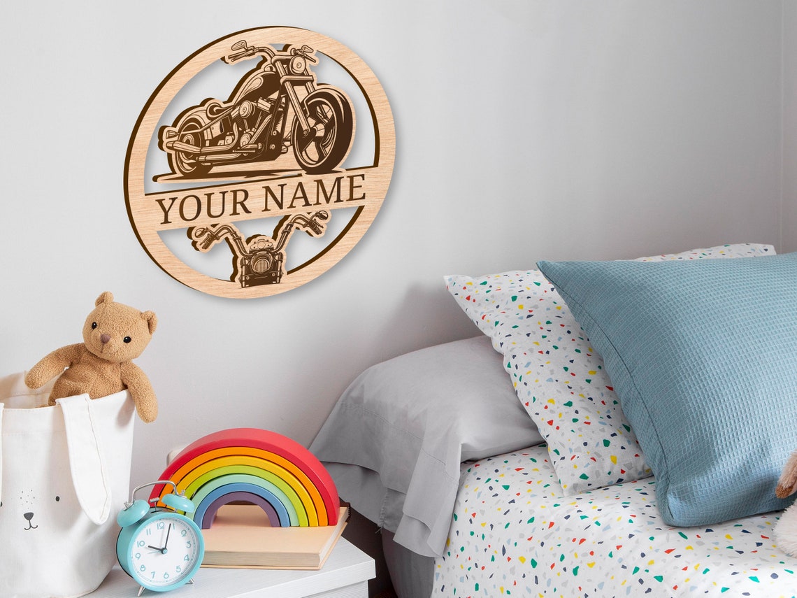 Chopper Motorcycle Rider Nursery Wall Name Sign | Interior Decor ...
