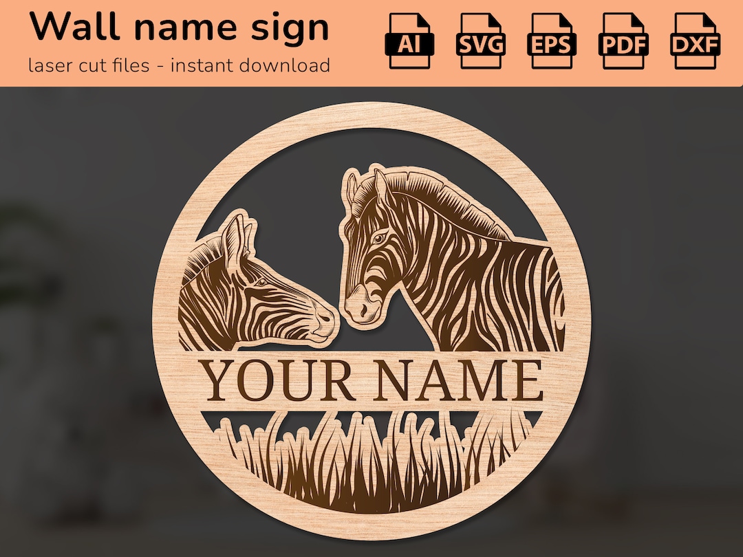 Zebra Safari Animals Name Sign | Interior Decor | Laser Cut Design ...