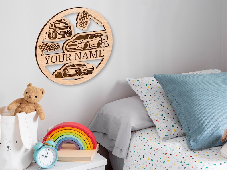 Race Cars Name Sign Vehicles Road Route | Interior Decor | Laser Cut ...