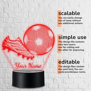 Football Soccer Personalized 3D Lamp Acrylic Led Light | Laser Cut ...