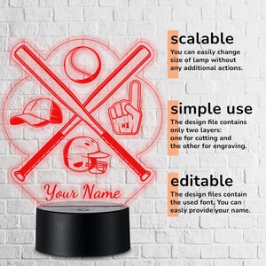 Baseball Play Game Personalized 3D Illusion Lamp Acrylic Led Light ...