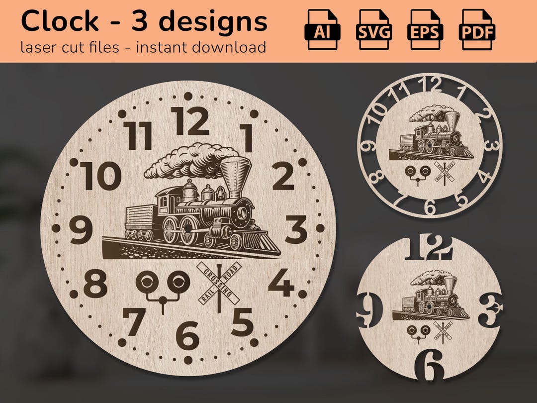 Train Locomotive Railway Clock Wall Sign | Interior Decor | Laser Cut ...