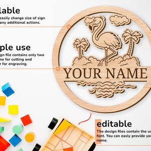 Flamingo Name Sign | Interior Decor | Laser Cut Design | for Kids | Ai ...