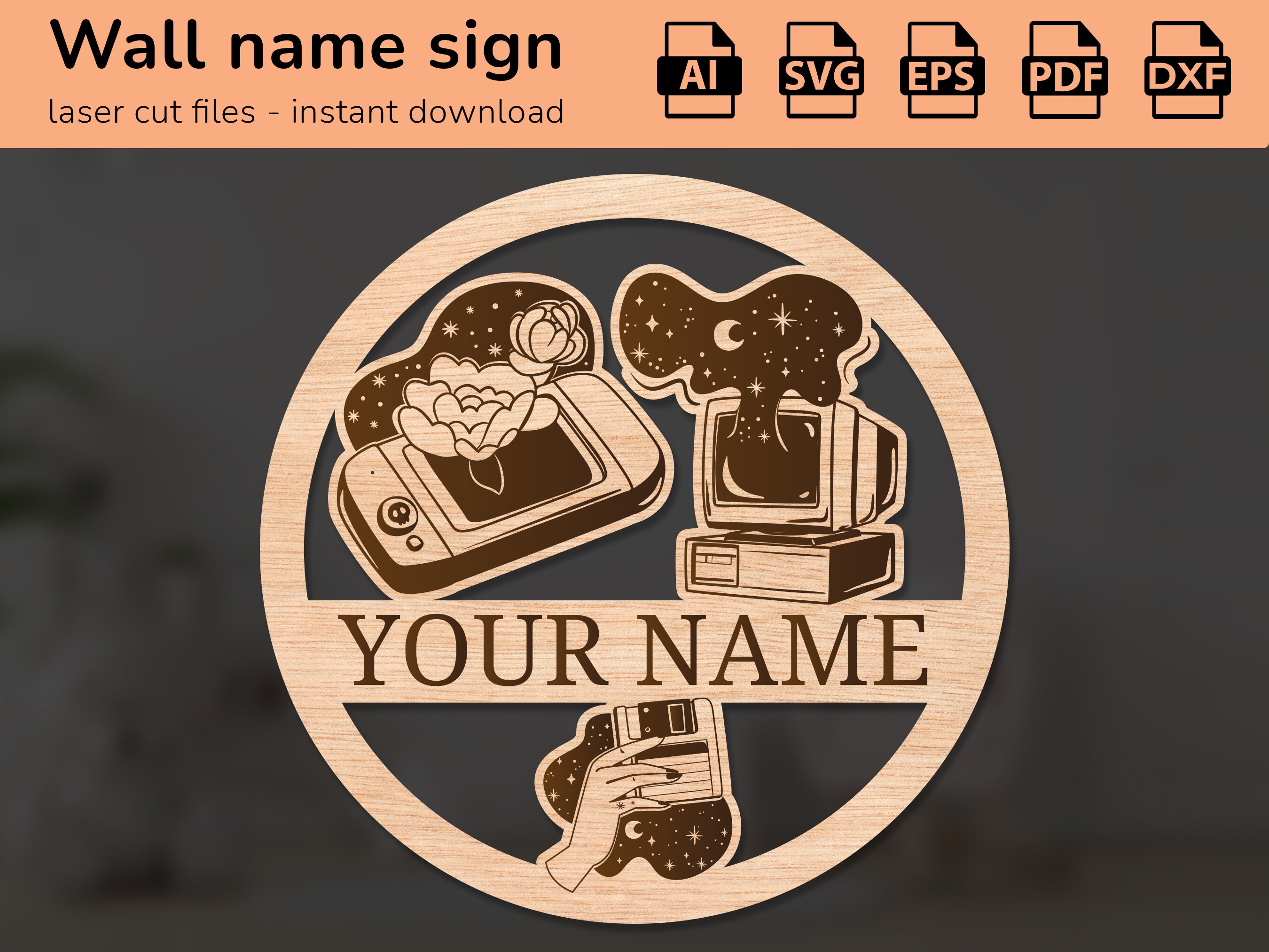 Retro Video Game Gaming Gamer Name Sign Interior Decor Laser Cut Design ...