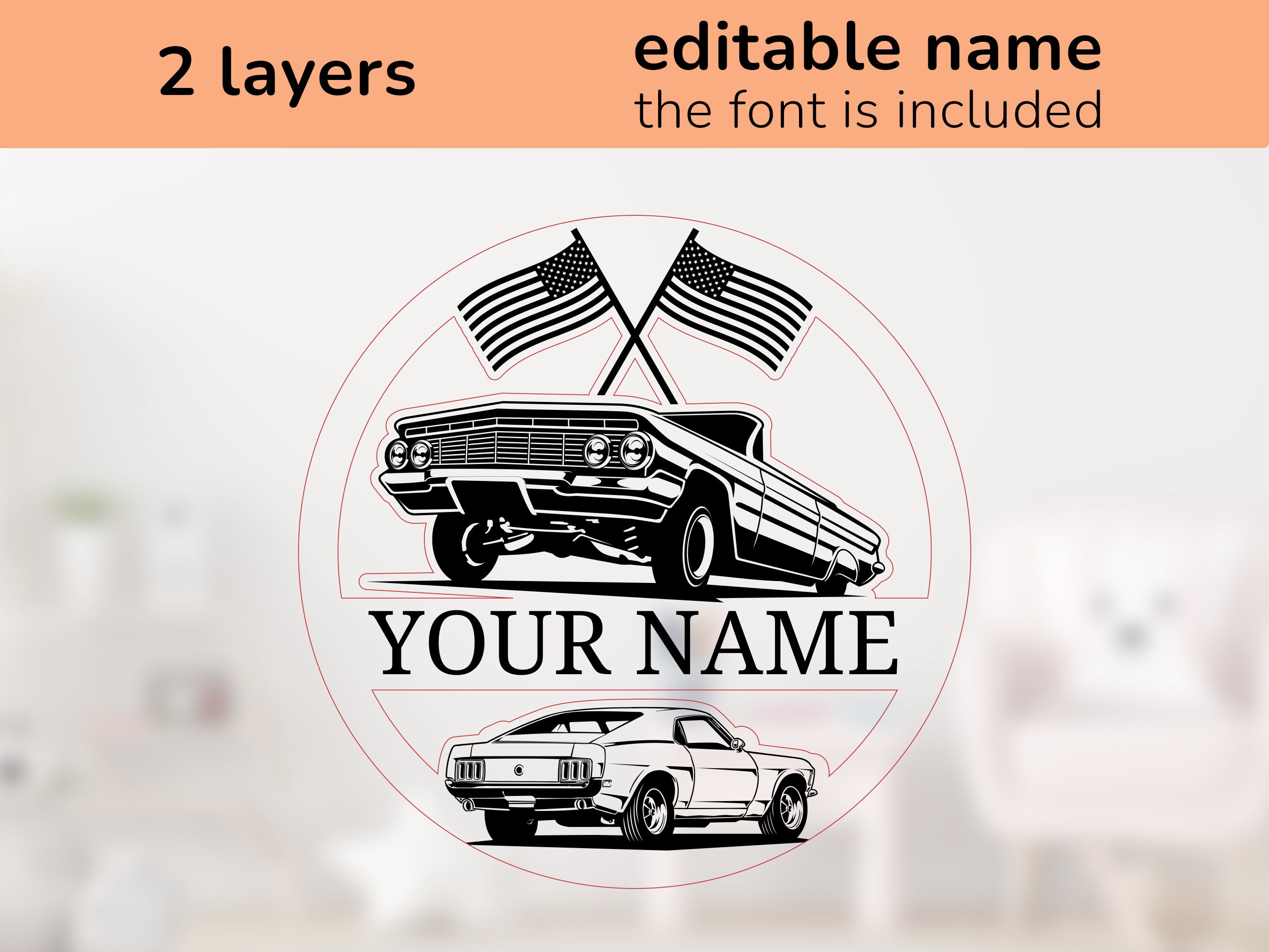 American Cars Name Sign Vehicles Road Route | Interior Decor | Laser ...