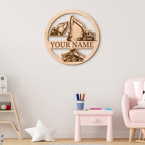 Excavator Digger Construction Truck Nursery Wall Name Sign | Interior ...