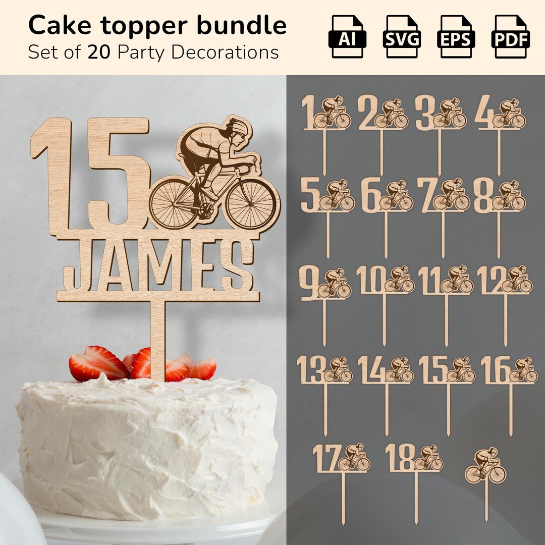 CYCLING Cake Topper Birthday | Anniversary Decor | Laser Cut Design ...