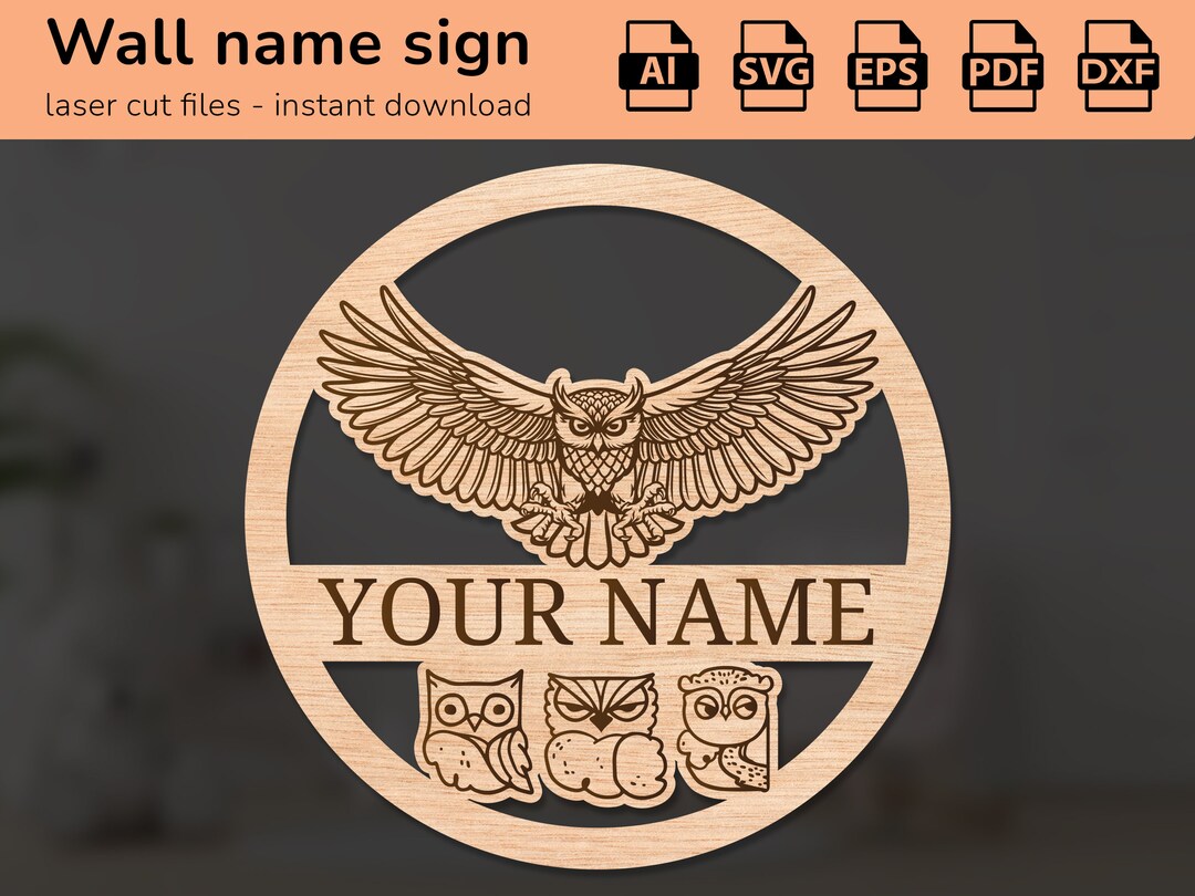 Owl Bird Animal Name Sign | Interior Decor | Laser Cut Design | for ...