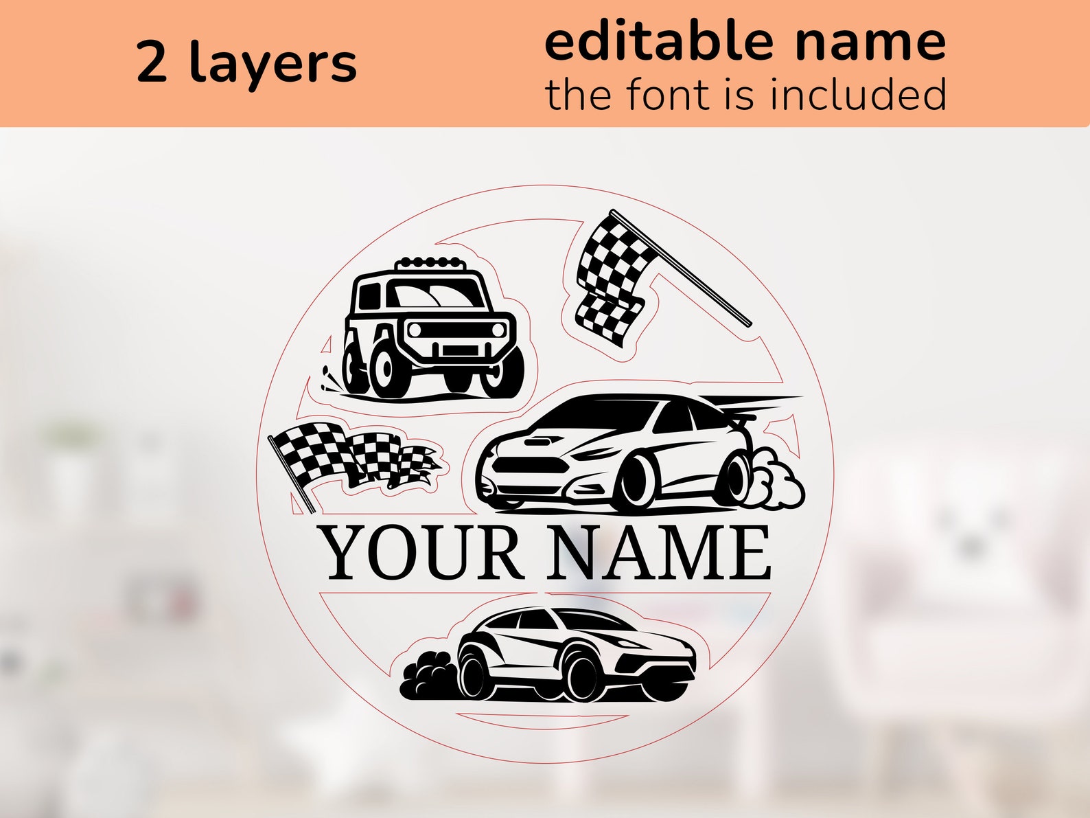 Race Cars Name Sign Vehicles Road Route | Interior Decor | Laser Cut ...