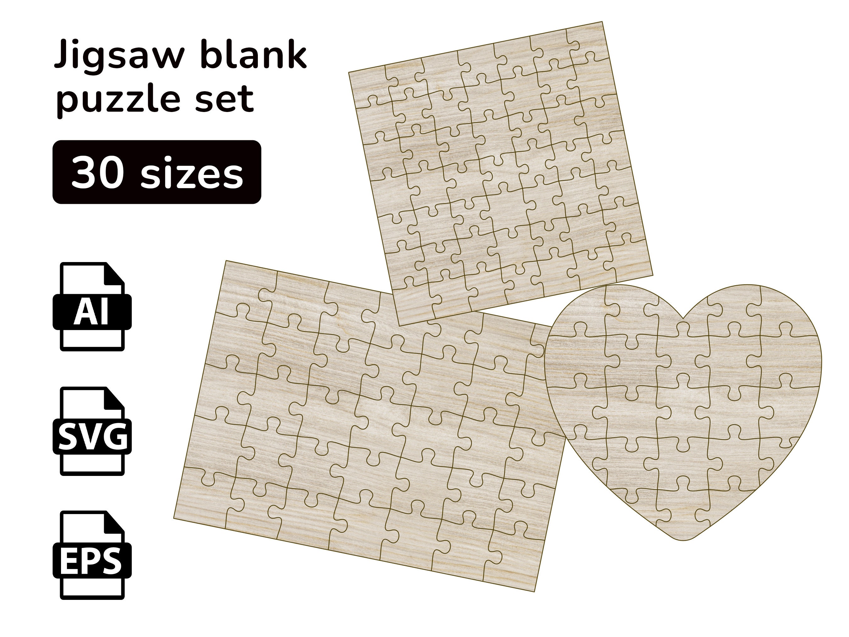 Jigsaw Puzzle 30 Sizes Variables SVG Laser Cut File Design Puzzle ...